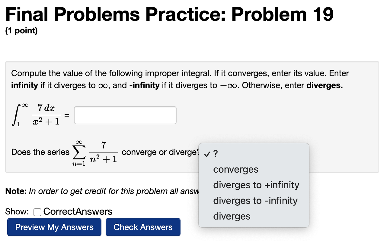 Solved Final Problems Practice: Problem 19 (1 point) Compute | Chegg.com