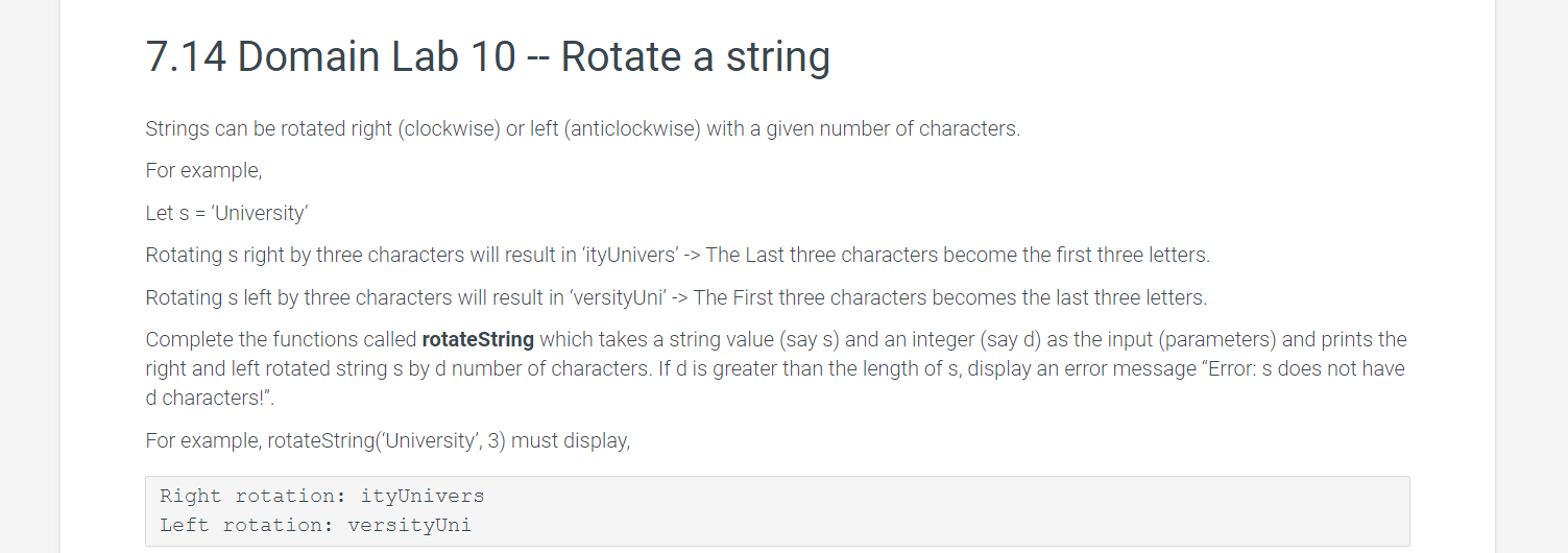 Solved 7.14 Domain Lab 10 -- Rotate a string Strings can be | Chegg.com
