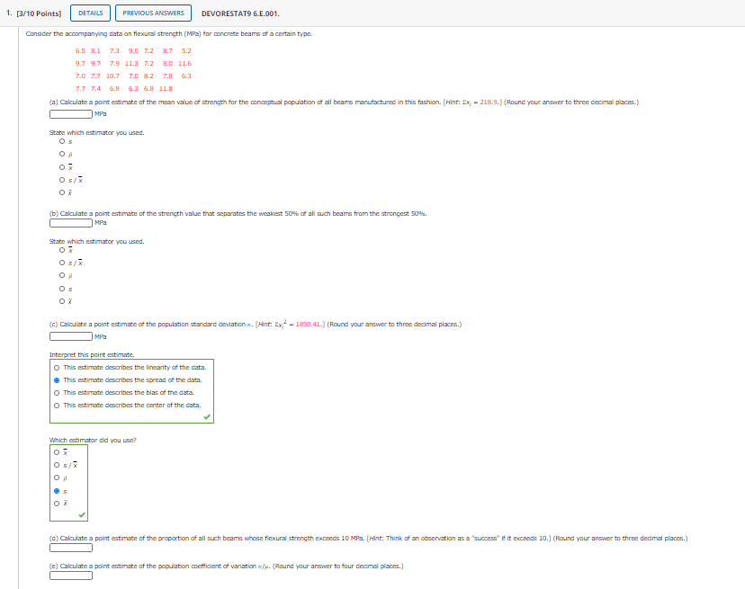 Solved 1. [3/10 Points] DETAILS PREVIOUS ANSWERS DEVORESTAT9 | Chegg.com