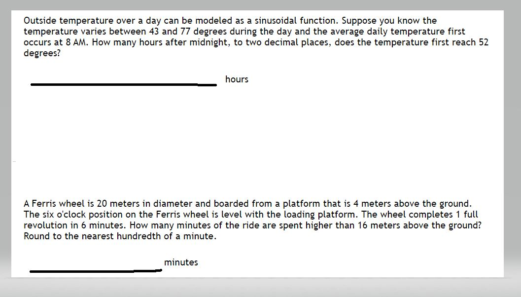 Solved Outside temperature over a day can be modeled as a | Chegg.com