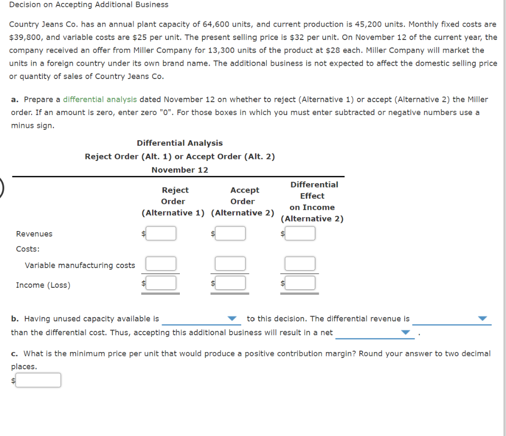 Solved Decision on Accepting Additional Business Country | Chegg.com