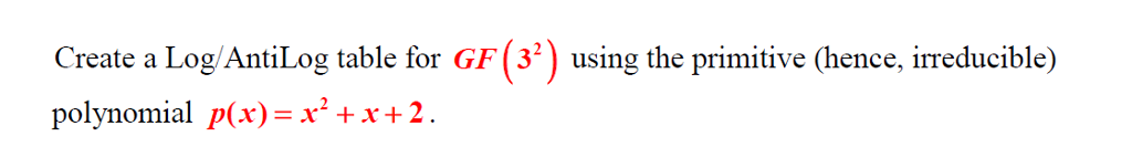 Solved Create a Log AntiLog table for GF (3') using the | Chegg.com