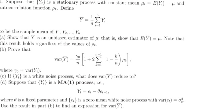 Solved Suppose that { Y } is a stationary process with | Chegg.com