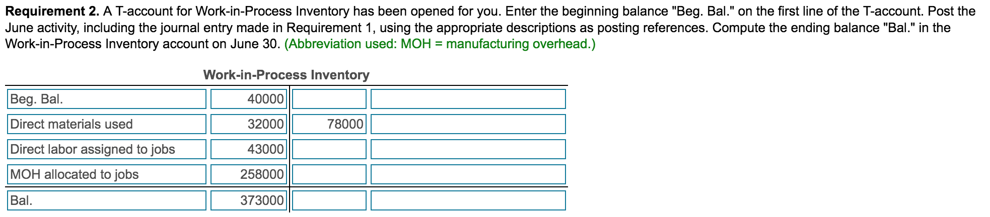FG inventory is 78,000 ﻿Requirement 2. ﻿A T-account | Chegg.com
