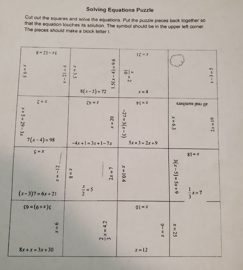 Solved solving equations puzzle solving equations | Chegg.com