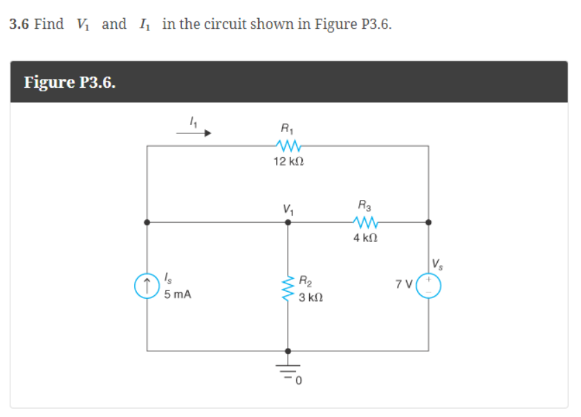 Solved 3.6 Find V1 and I1 in the circuit shown in Figure | Chegg.com