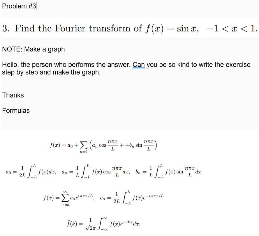 Solved Find a fourier transform of f(x)=sinx -1 | Chegg.com