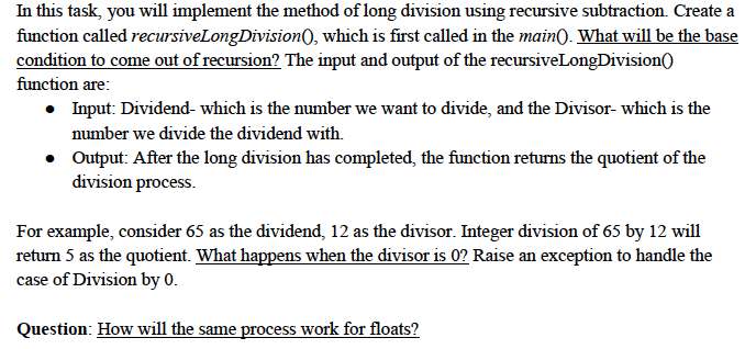 In this task, you will implement the method of long | Chegg.com