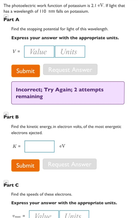 Solved The photoelectric work function of potassium is 2.I | Chegg.com