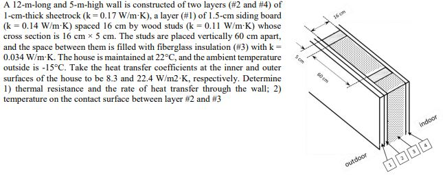 Solved 16cm A 12-m-long and 5-m-high wall is constructed of | Chegg.com