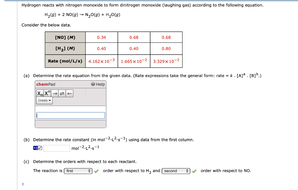 Solved Hydrogen reacts with nitrogen monoxide to form | Chegg.com