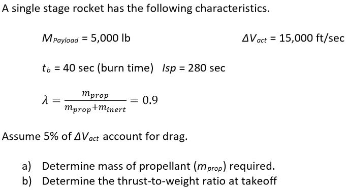 Solved A single stage rocket has the following | Chegg.com