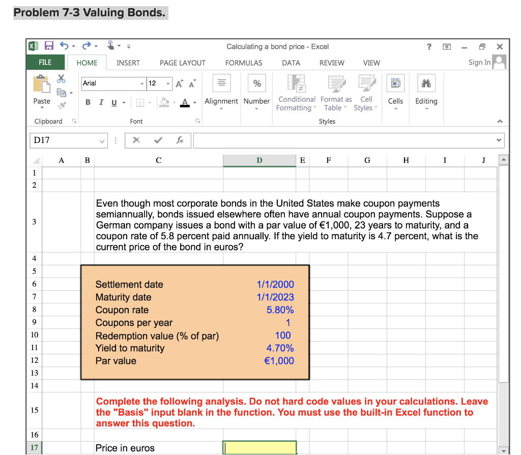Solved Problem 7-3 Valuing Bonds. ? - X XUS, FILE HOME | Chegg.com
