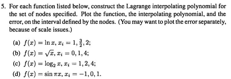 Solved 5. For each function listed below, construct the | Chegg.com
