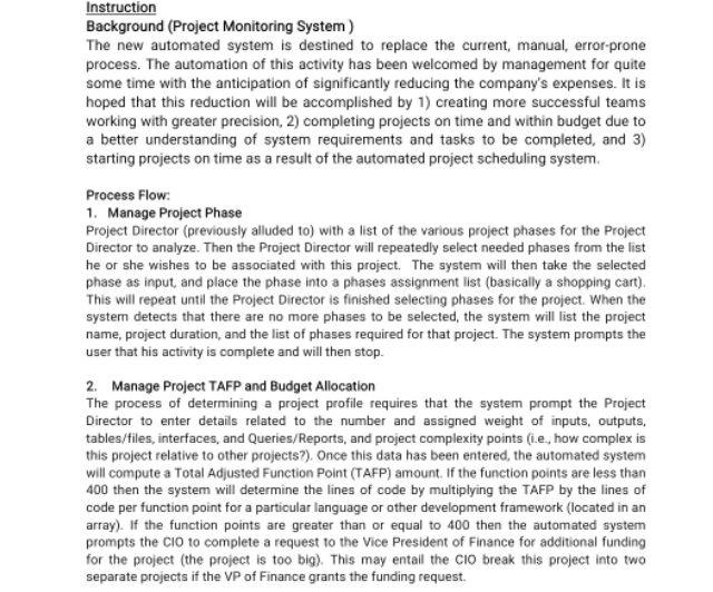 Solved Instruction Background (Project Monitoring System) | Chegg.com