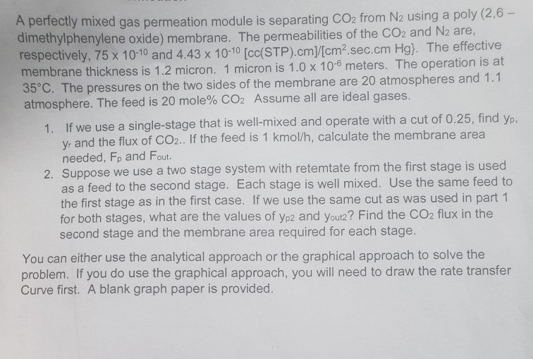 A perfectly mixed gas permeation module is separating | Chegg.com