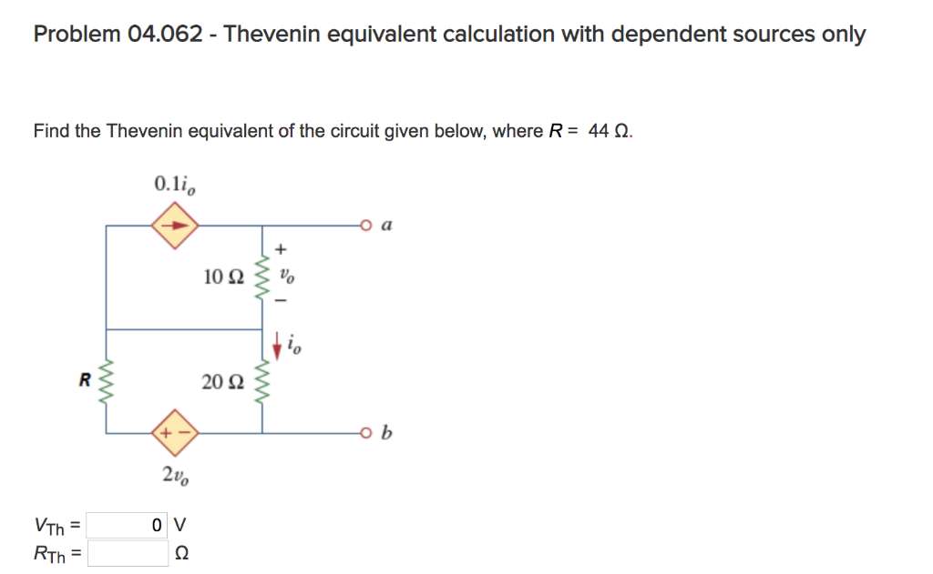 Solved Problem 04.062 - Thevenin equivalent calculation with | Chegg.com