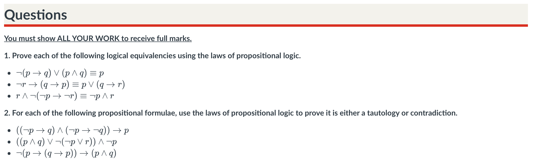 Solved You must show ALL YOUR WORK to receive full marks. 1. | Chegg.com