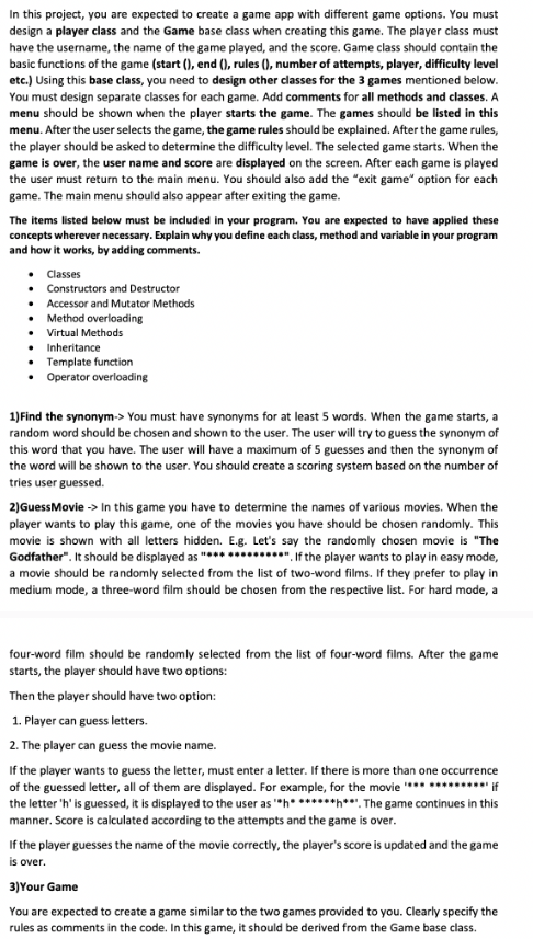 Solved In this project, you are expected to create a game | Chegg.com