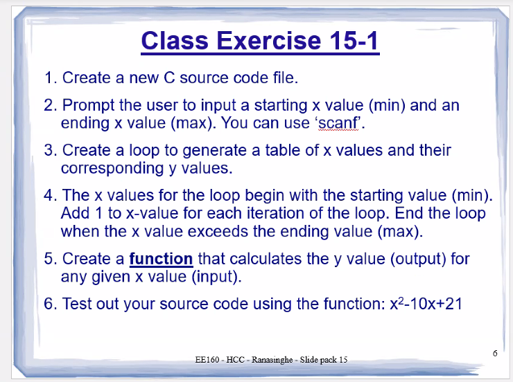 Solved Class Exercise 15-1Create a new C ﻿source code | Chegg.com