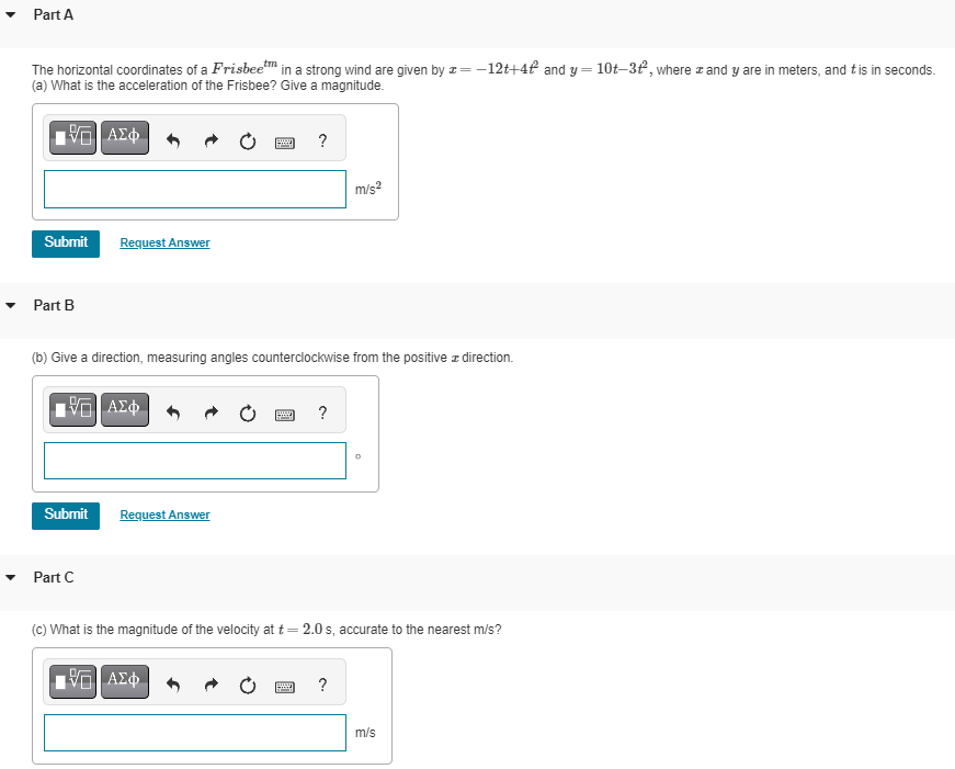 Solved The horizontal coordinates of a Frisbee tm in a | Chegg.com