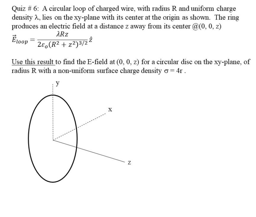 Solved Quiz #6: A circular loop of charged wire, with radius | Chegg.com