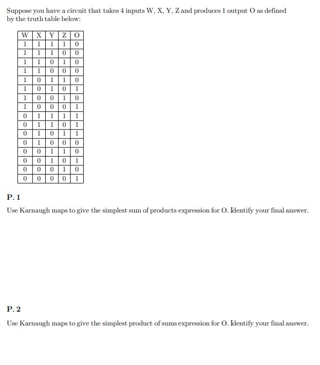 Solved Suppose you have a circuit that takes 4 inputs W, X, | Chegg.com