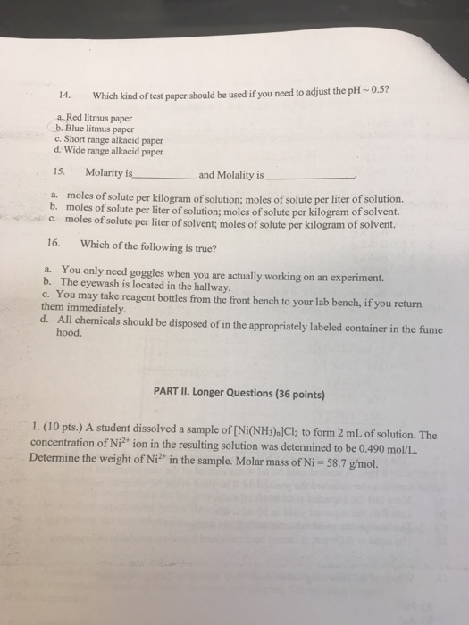 Solved kind of test paper should be used if you need to | Chegg.com