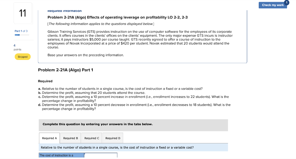 Solved Problem 2-21A (Algo) Effects of operating leverage on | Chegg.com