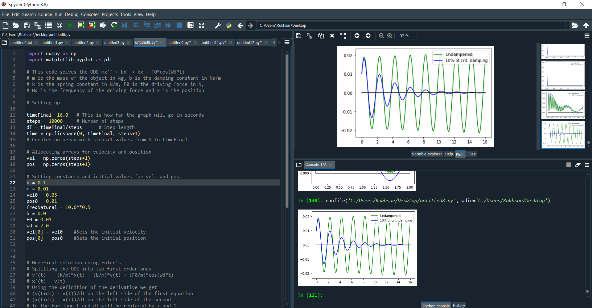 - o X Spyder (Python 3.8) File Edit Search Source Run | Chegg.com