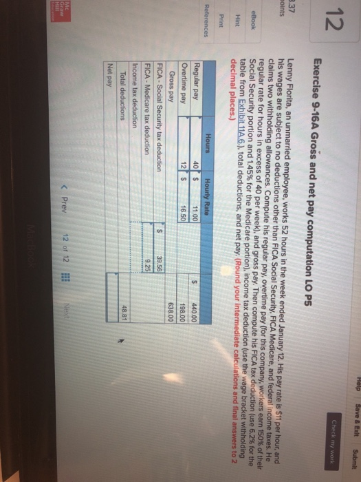 Solved 12 Exercise 9-16A Gross and net pay computation LO P5 | Chegg.com