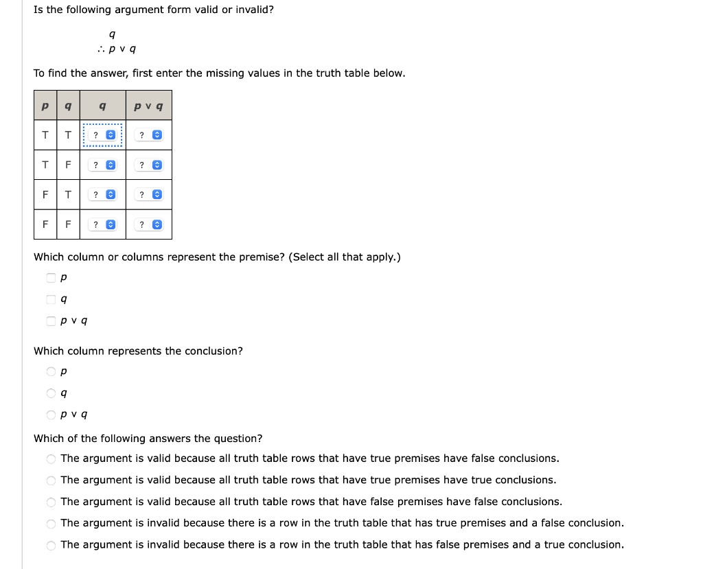 Solved Is the following argument form valid or invalid? | Chegg.com