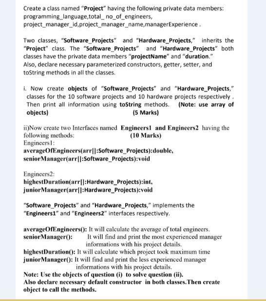Solved Create a class named "Project" having the following | Chegg.com