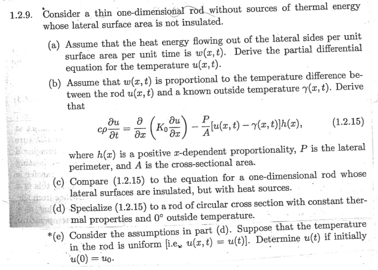 Solved 1.2.9. Consider a thin one-dimensional rod without | Chegg.com