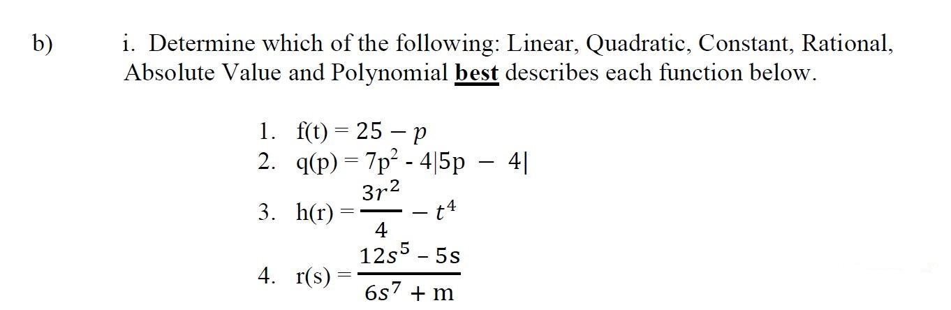 Solved i. Determine which of the following: Linear, | Chegg.com
