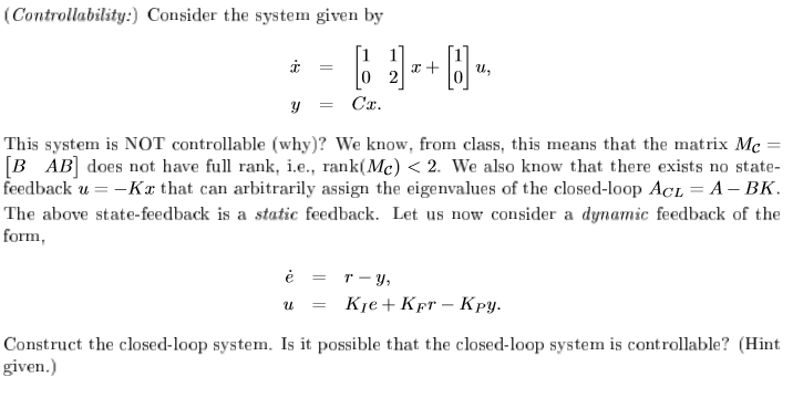 Solved Controllability:) Consider the system given by 0 This | Chegg.com