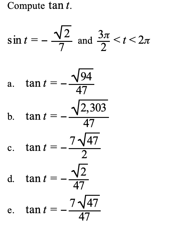 Solved Compute tant. sint = Зл and 2 | Chegg.com