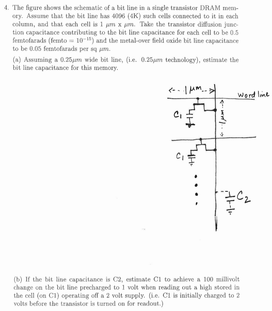4. The figure shows the schematic of a bit line in a | Chegg.com