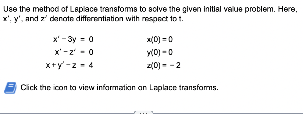 Solved Use the method of Laplace transforms to solve the | Chegg.com