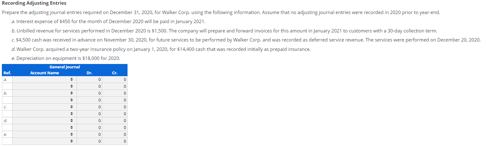 Solved Recording Adjusting Entries Prepare the adjusting | Chegg.com