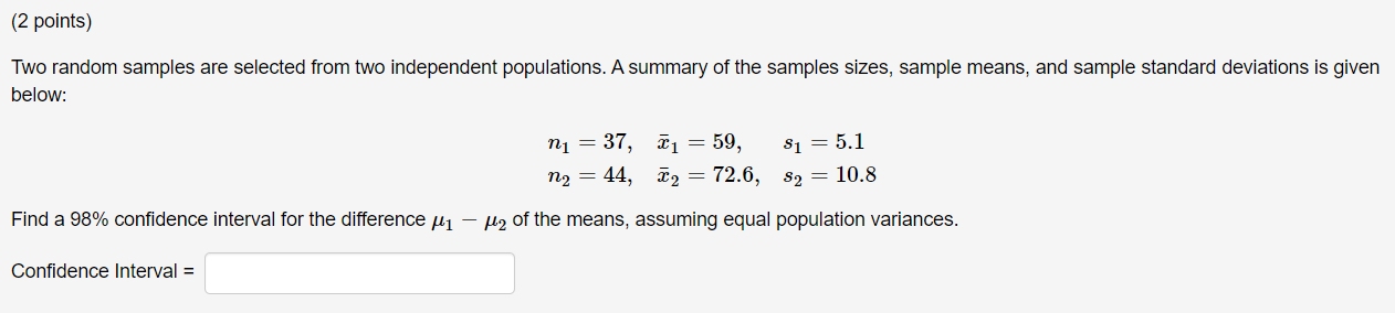 Solved Two random samples are selected from two independent | Chegg.com