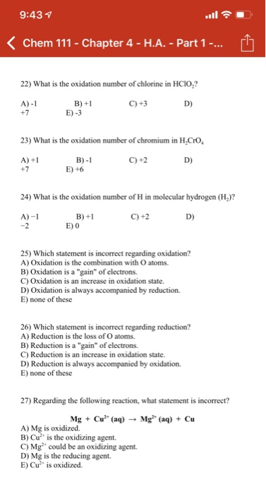Solved 9:42 Chem 111 - Chapter 4 - H.A. - Part 1 -..h 17) | Chegg.com