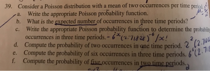 Solved 39. Consider a Poisson distribution with a mean of | Chegg.com