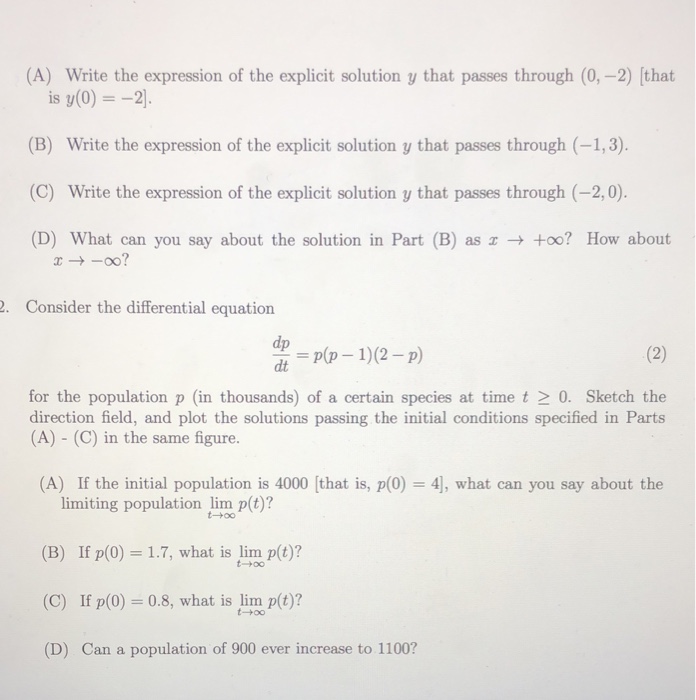 Solved (A) Write the expression of the explicit solution y | Chegg.com