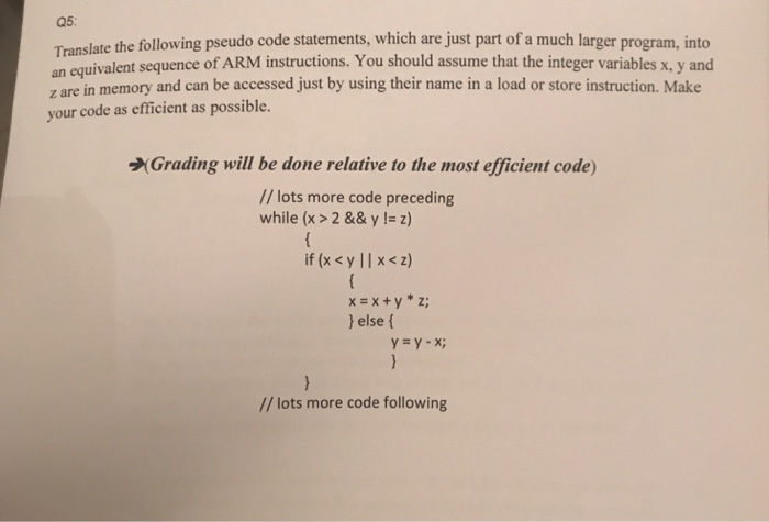 Solved Q5 Translate the following pseudo code statements, | Chegg.com