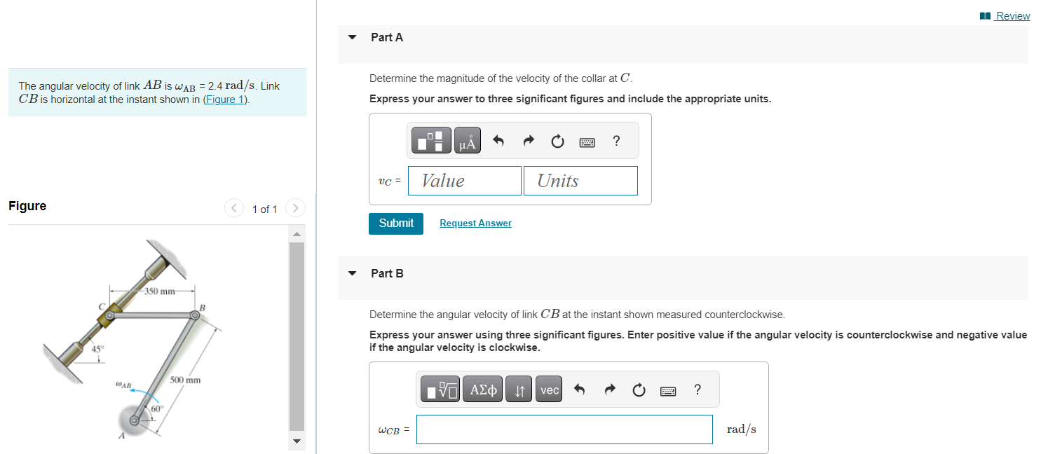 Solved The Angular Velocity Of Link Ab Is ωab 2 4rad S Link