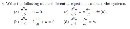Solved 3. Write the following scalar differential equations | Chegg.com