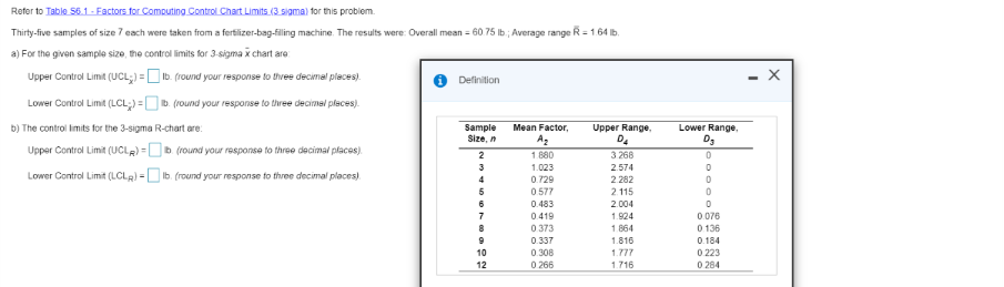 Solved Refer to Table 56.1. Factors for Computing Control | Chegg.com