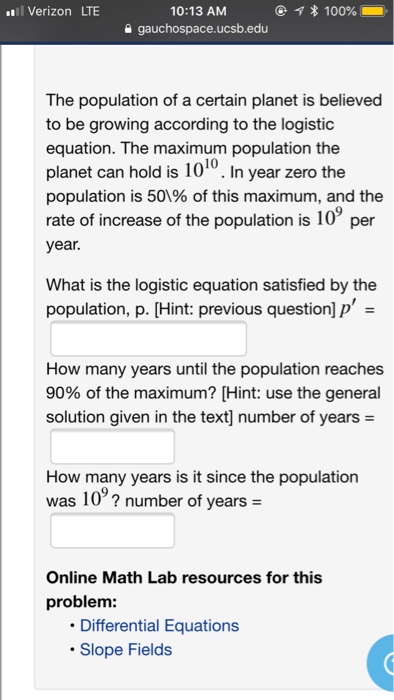 Solved Verizon LTE 10:13 AM a gauchospace.ucsb.edu The | Chegg.com