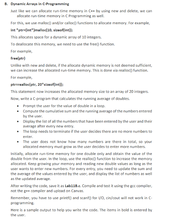 Solved B. Dynamic Arrays in C-Programming Just like we can | Chegg.com
